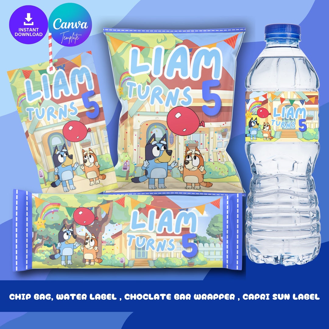 Editable Bluey Party Printable Bundle, Bluey Chip Bag, Caprisun, Water ...