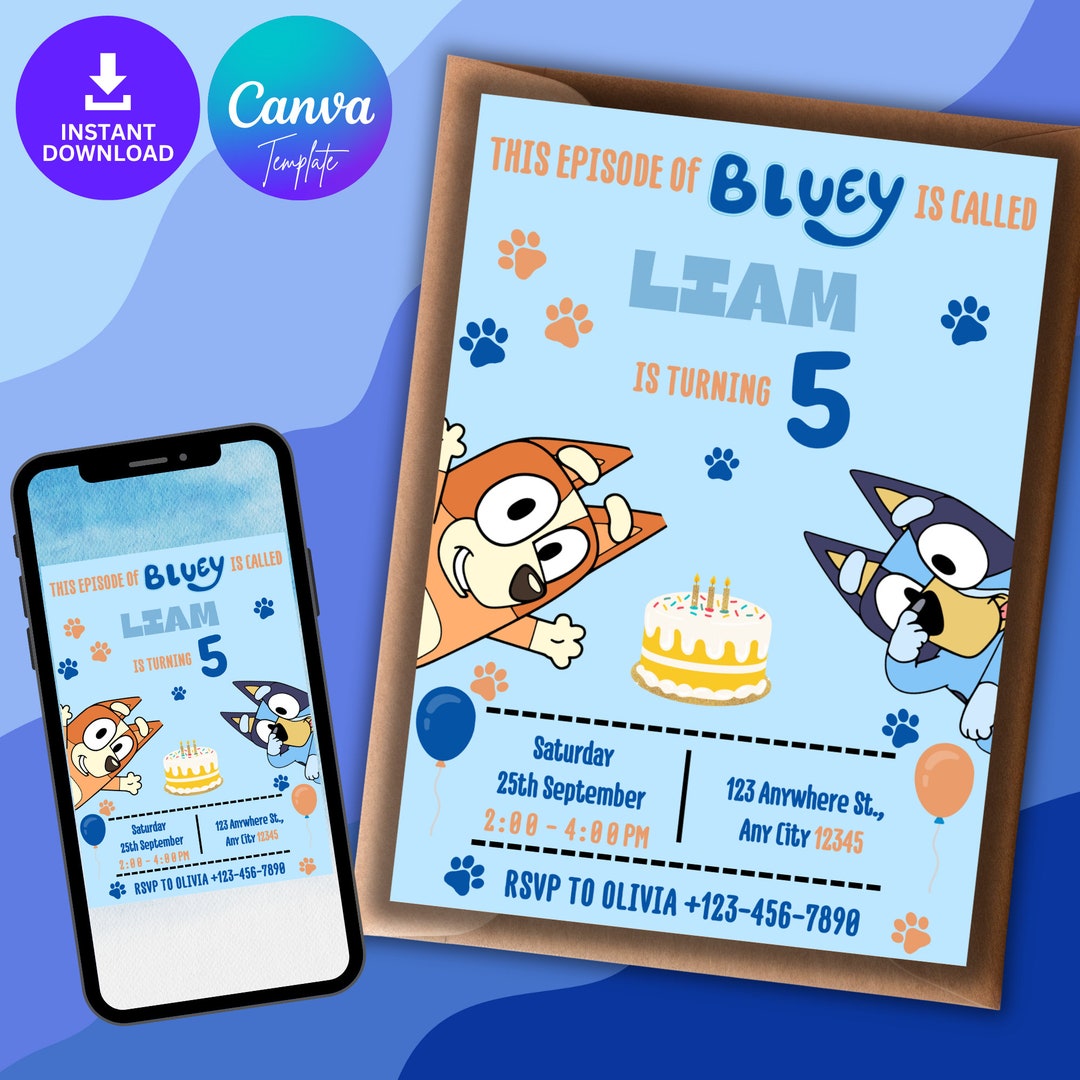 Editable Bluey Birthday Invitations,bluey Invitations,bluey Birthday ...
