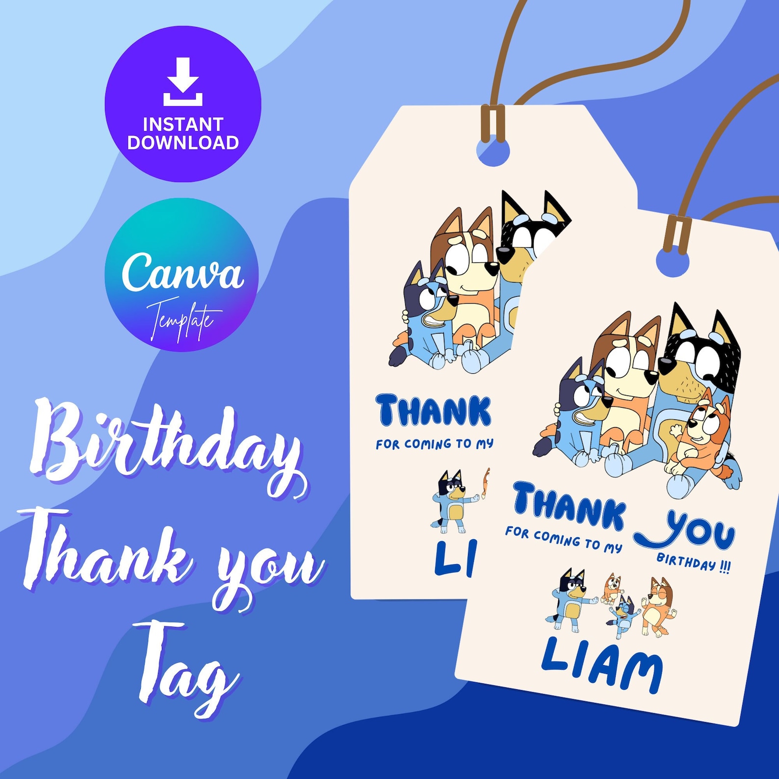 Editable Bluey Birthday Party Favor Tags, Bluey Thank You Tags, Bluey ...