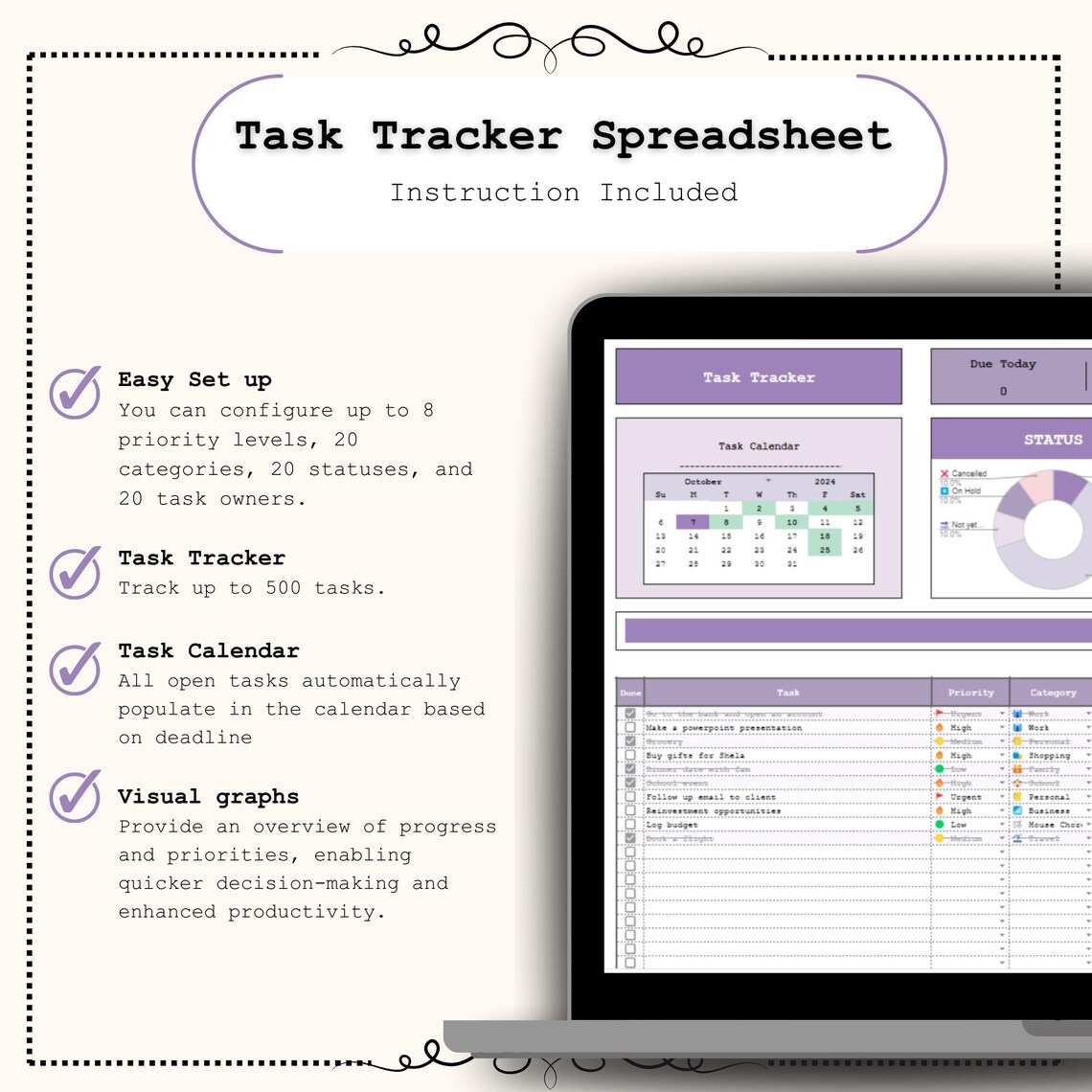 Task Tracker Spreadsheet Template Google Sheet to Do List Task ...