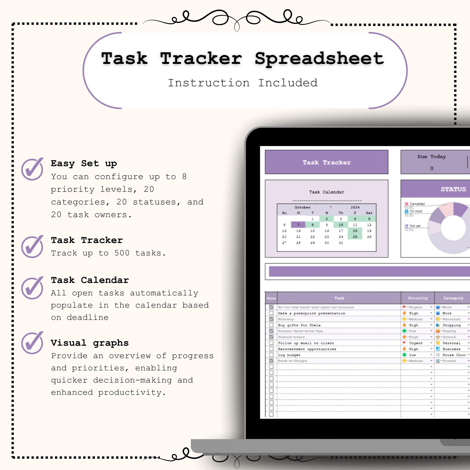Task Tracker Spreadsheet Template Google Sheet to Do List Task ...
