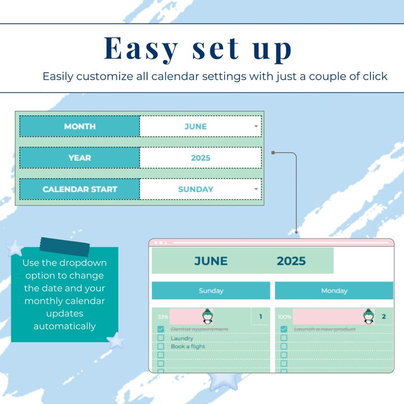 2025 Monthly Calendar Google Sheets | Task List, Weekly Habit (digital ...