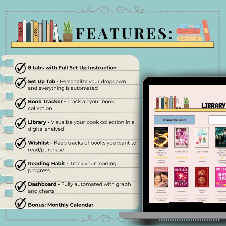 Book Tracker Spreadsheet | Reading Log for Book Lovers | Digital ...