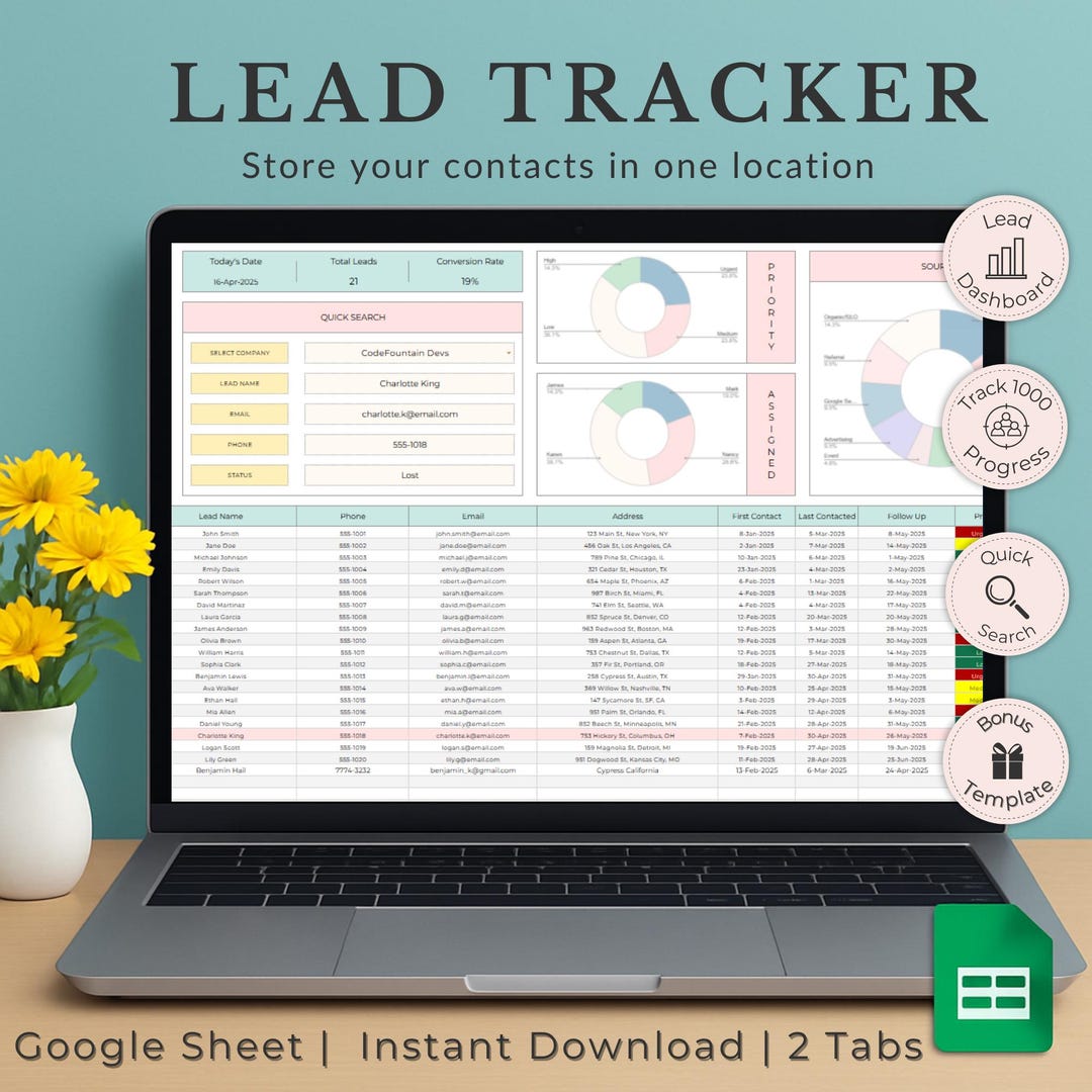 Lead Tracker Spreadsheet: Client Management, Call Log (google Sheets ...