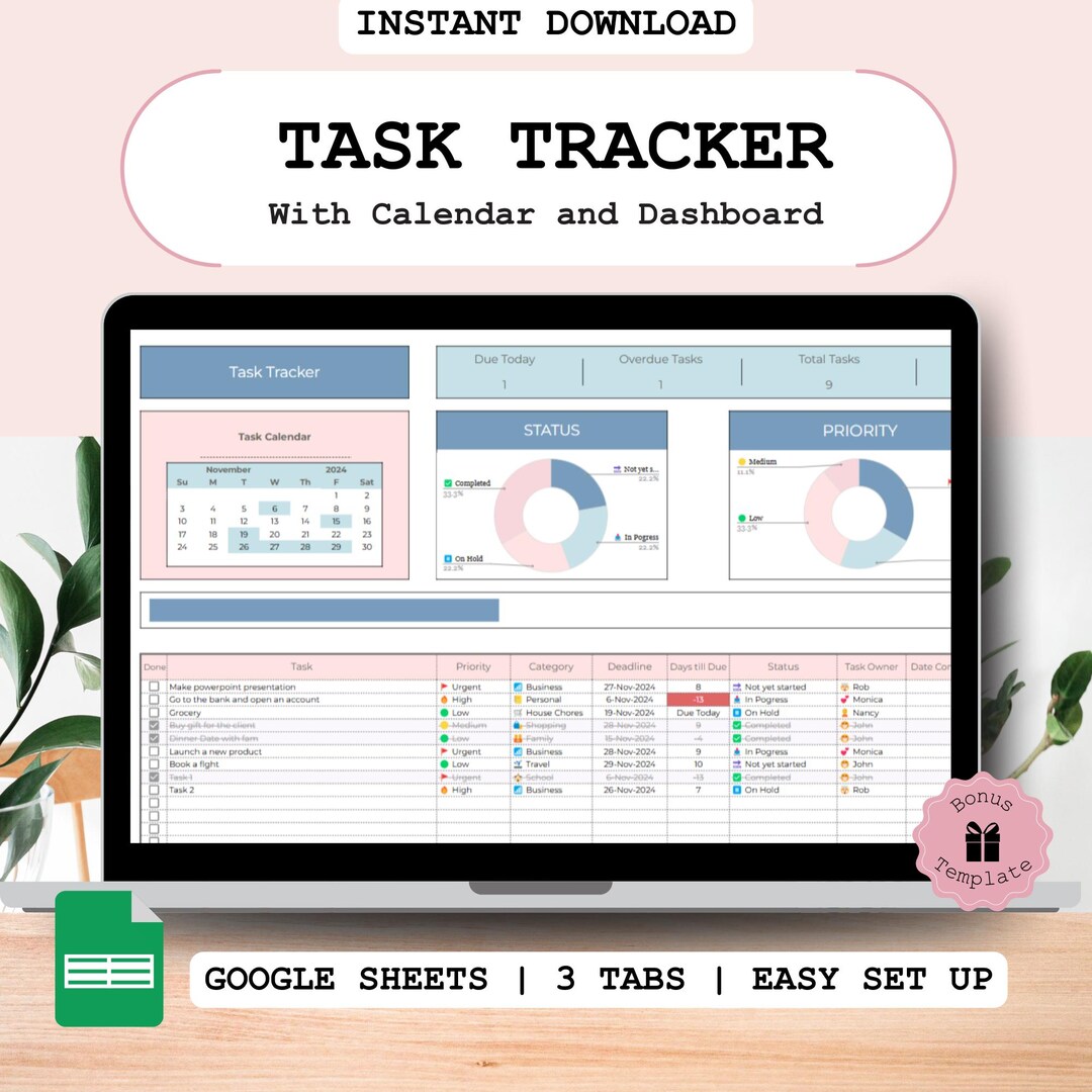 Task Tracker Spreadsheet Task Management Template Task Planner Google ...