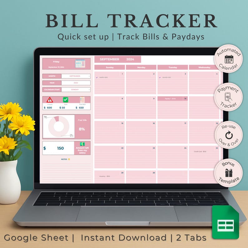 Bill Tracker Spreadsheet, Google Sheets Bill Payment Calendar ...