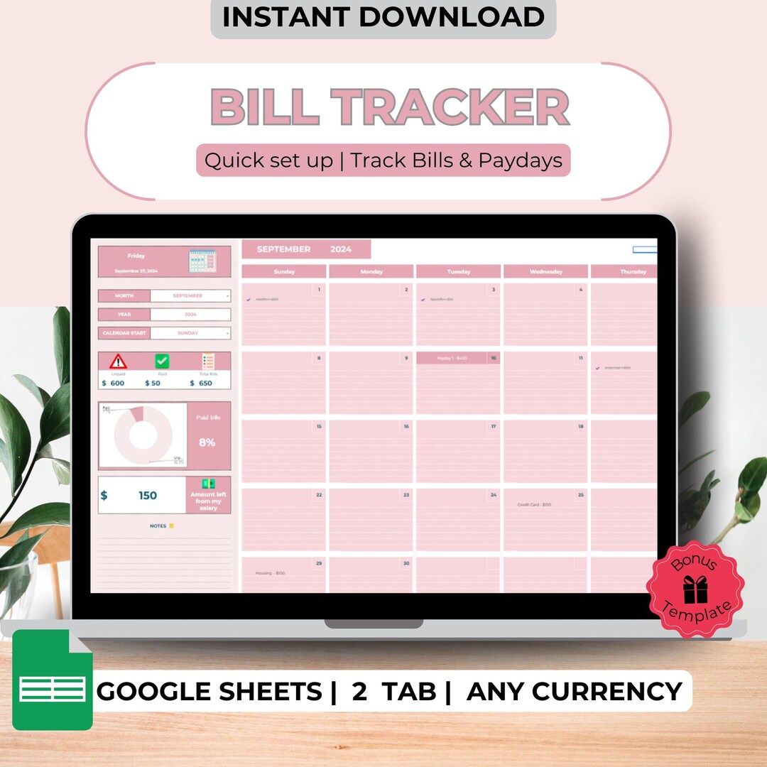 Bill Tracker Spreadsheet, Google Sheets Bill Payment Calendar ...