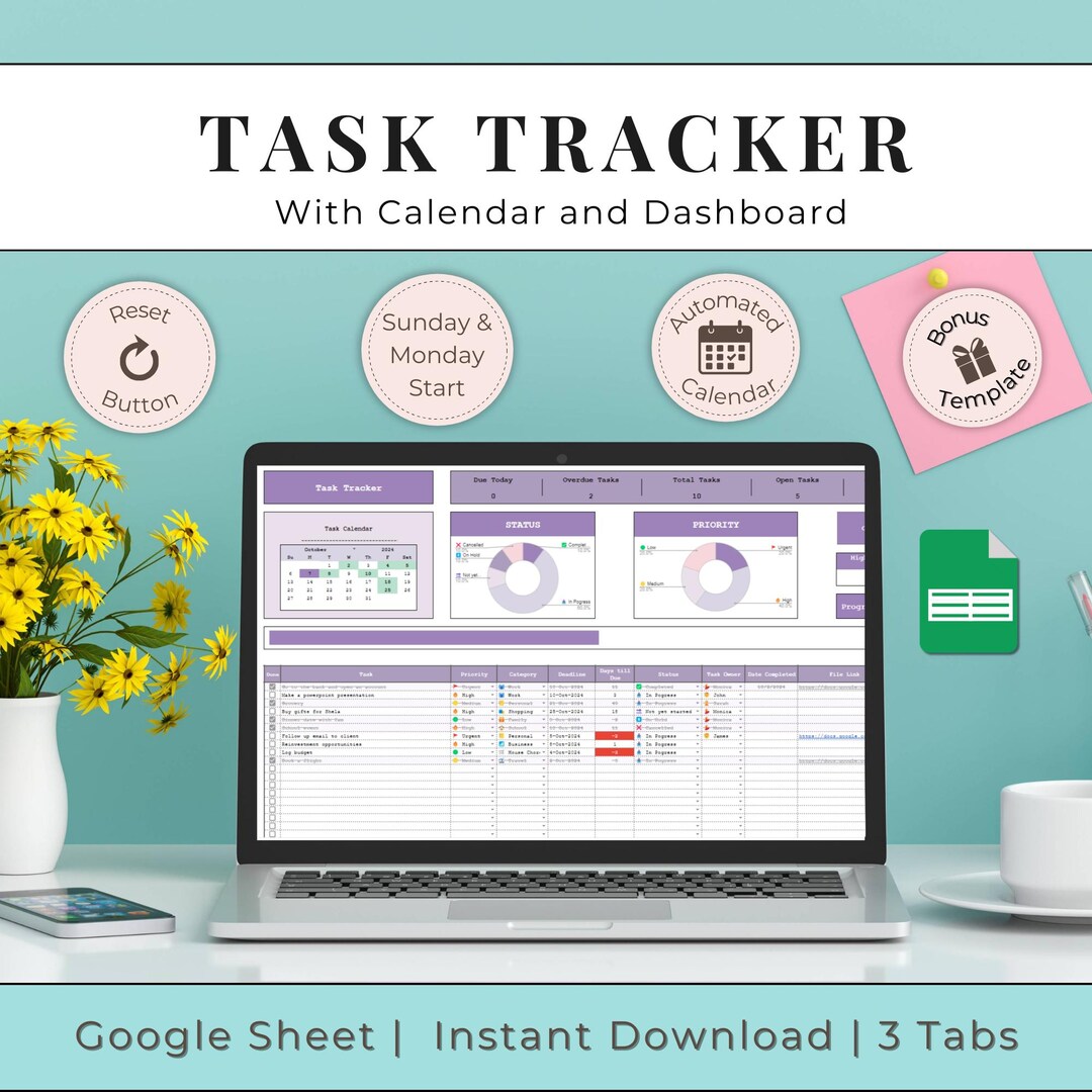 Task Tracker Spreadsheet Template | Google Sheet to Do List | Task ...