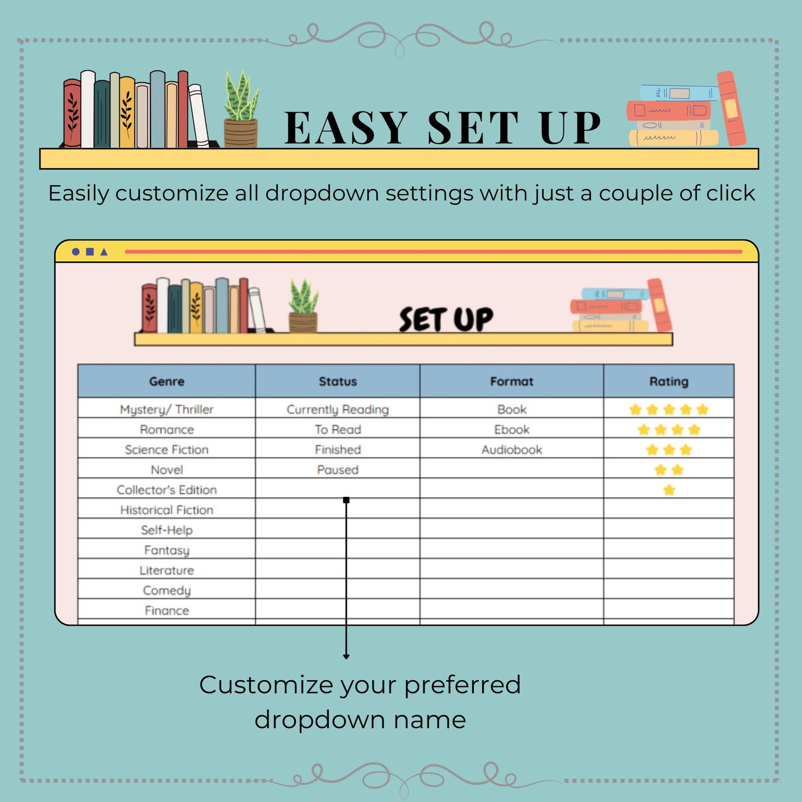 Book Tracker Spreadsheet | Reading Log for Book Lovers | Digital ...