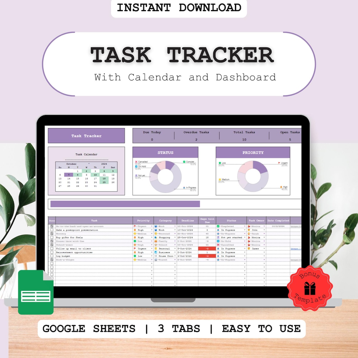 Task Tracker Spreadsheet Template Google Sheet to Do List Task ...