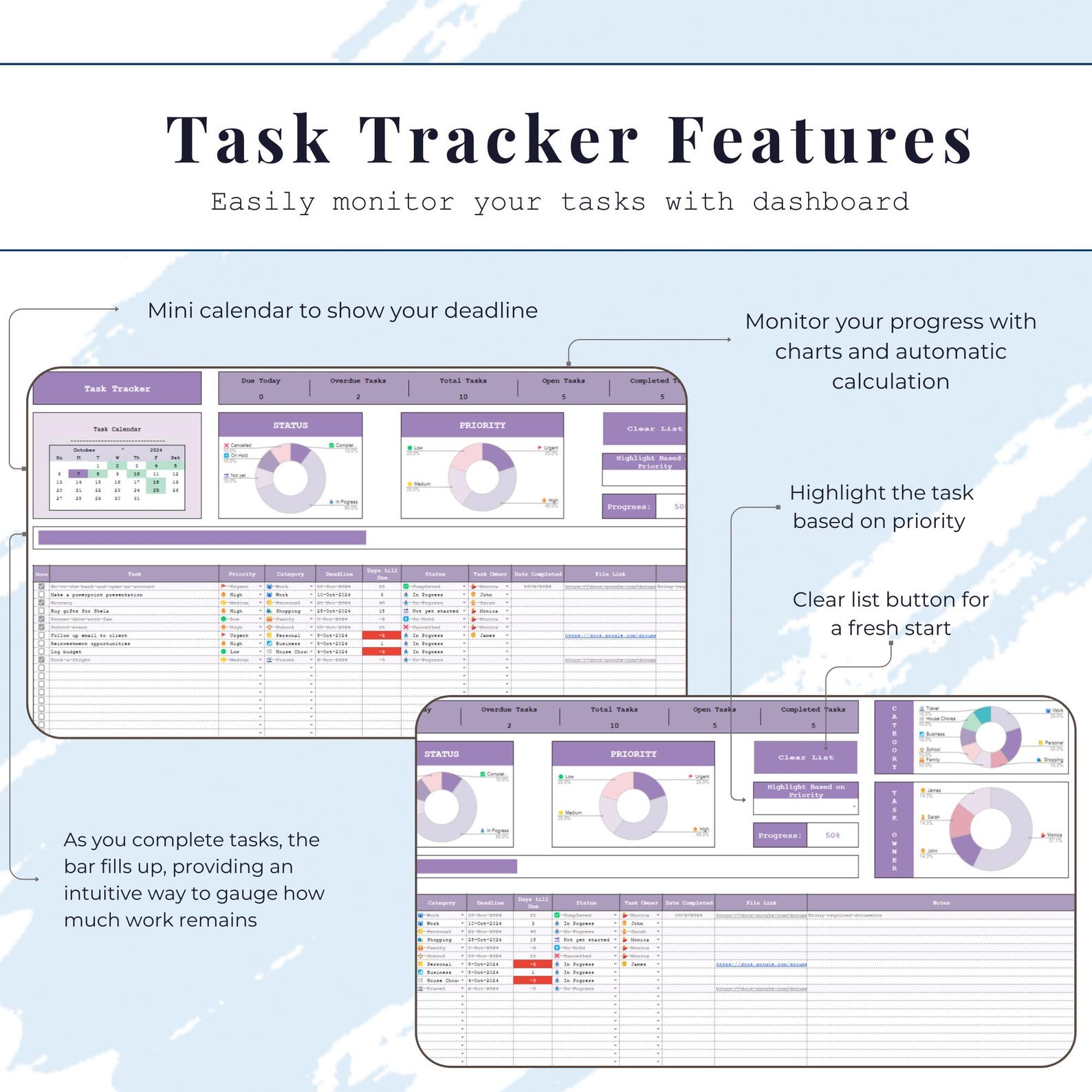 Google Sheets Task Tracker | Team Planner With Calendar (digital ...