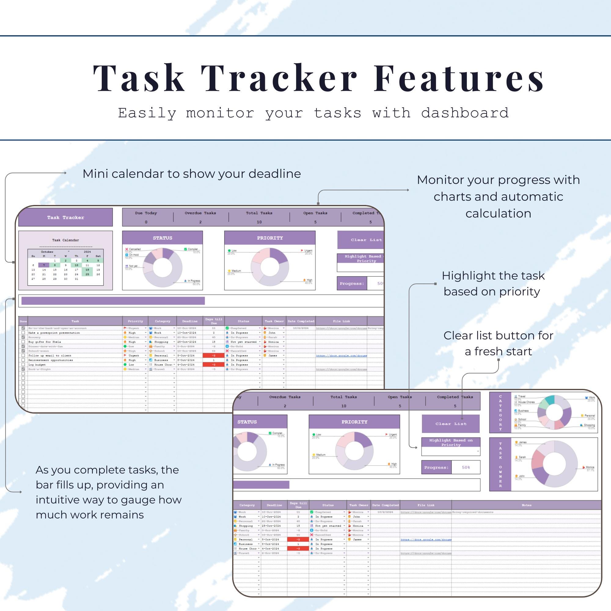 Task Tracker Spreadsheet Template | Google Sheet to Do List | Task ...