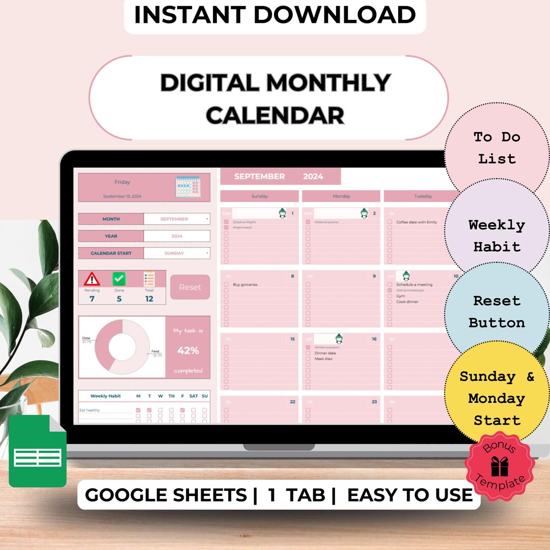 Digital Planner Spreadsheet, Google Sheet 2025 Calendar, Perpetual ...