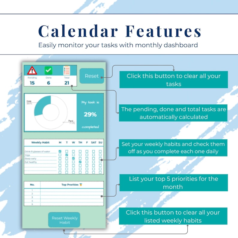 2025 Monthly Calendar Google Sheets | Task List, Weekly Habit (digital ...
