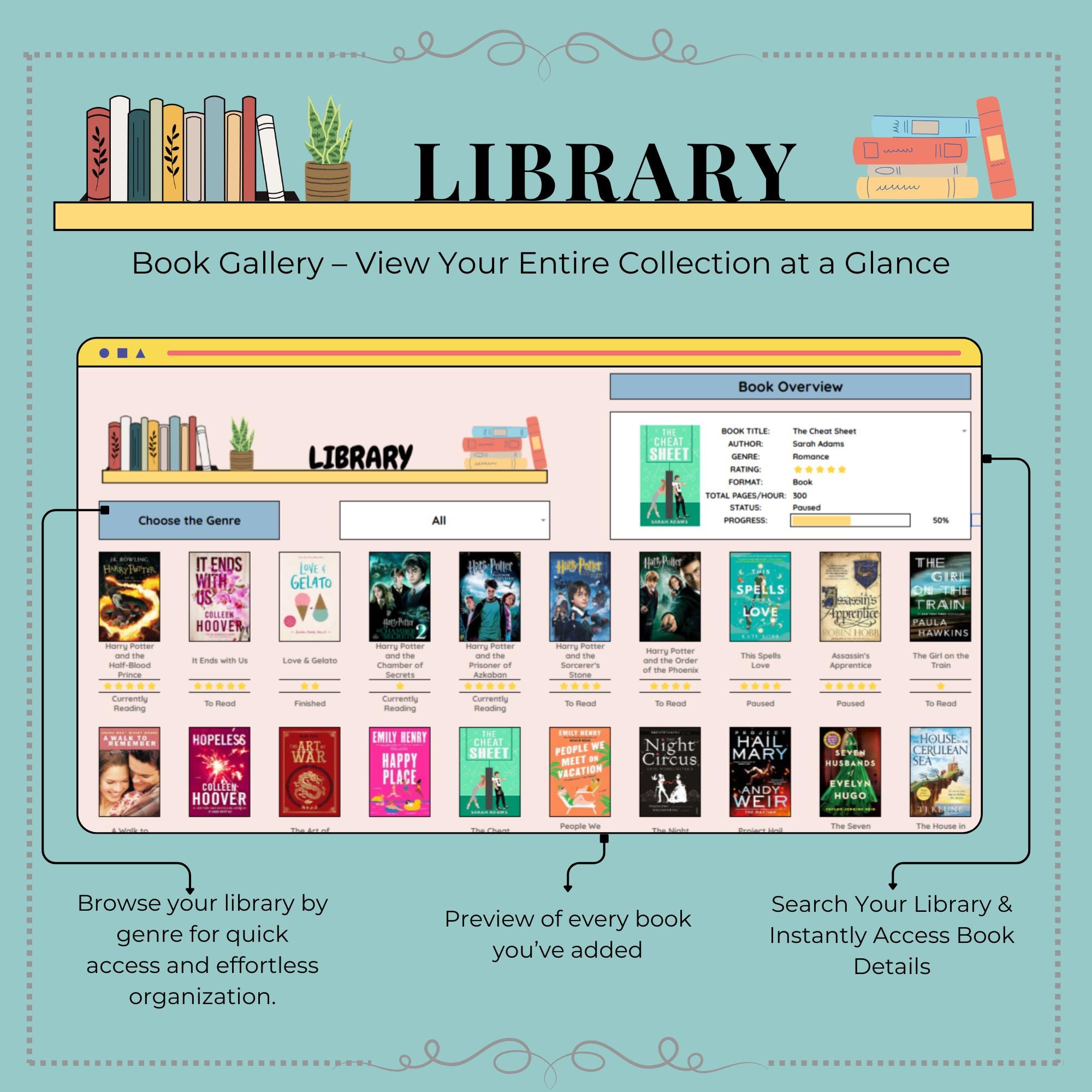 Book Tracker Spreadsheet | Reading Log for Book Lovers | Digital ...