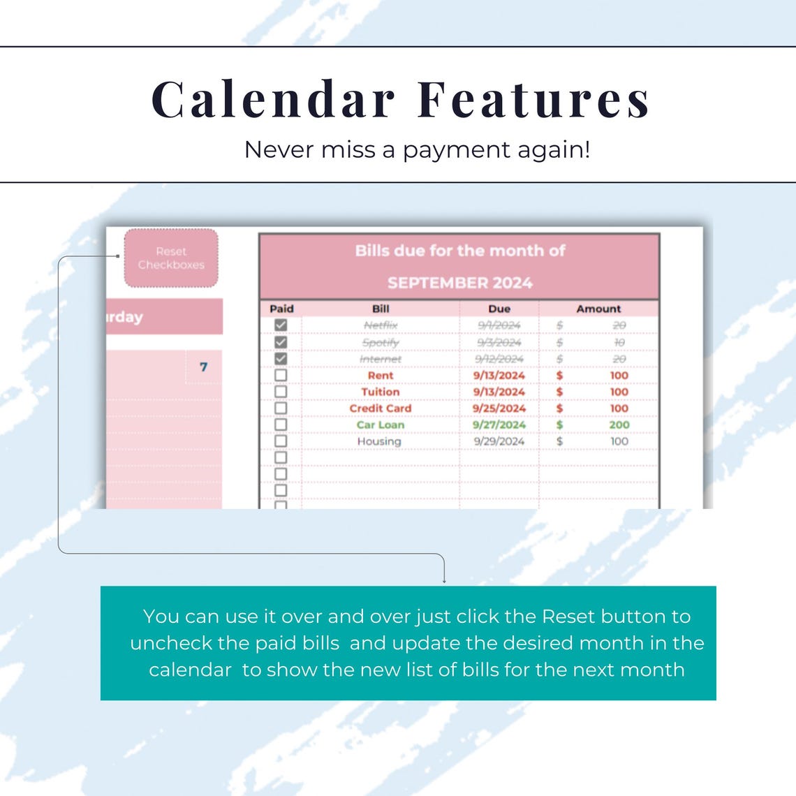 Bill Tracker Spreadsheet, Google Sheets Payment Calendar (digital ...