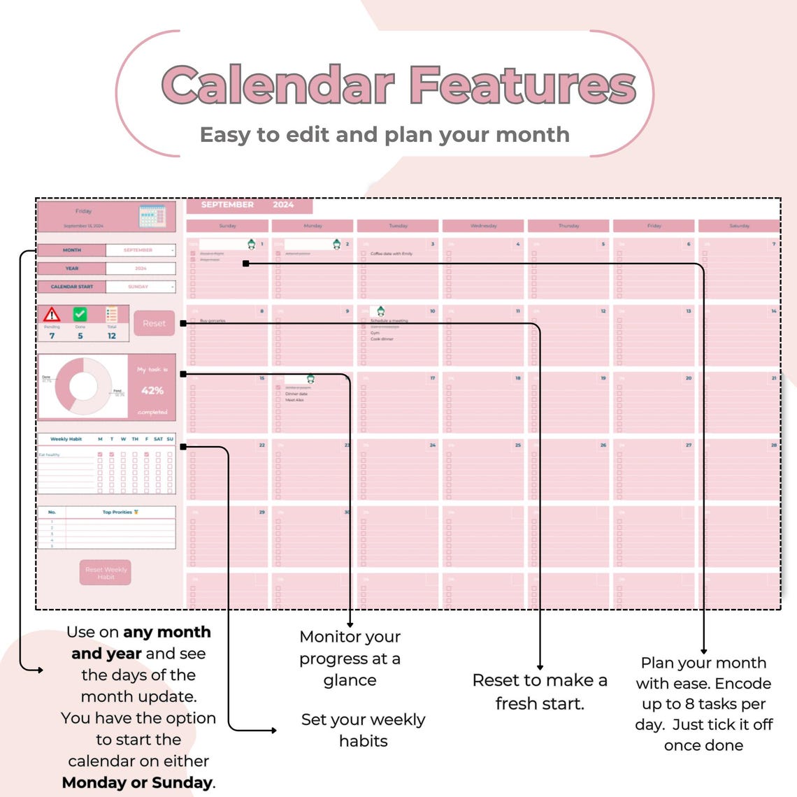 Google Sheet 2025 Planner, Digital Editable Calendar 2025, Tracker ...