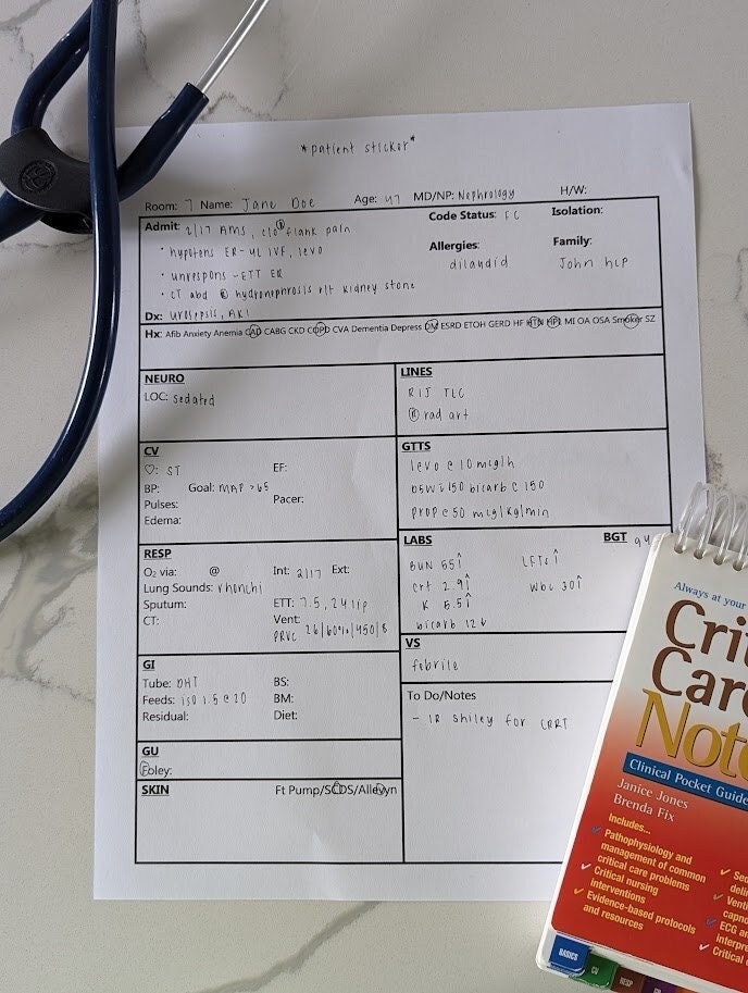 ICU Nursing Report Sheet Digital Download - Etsy