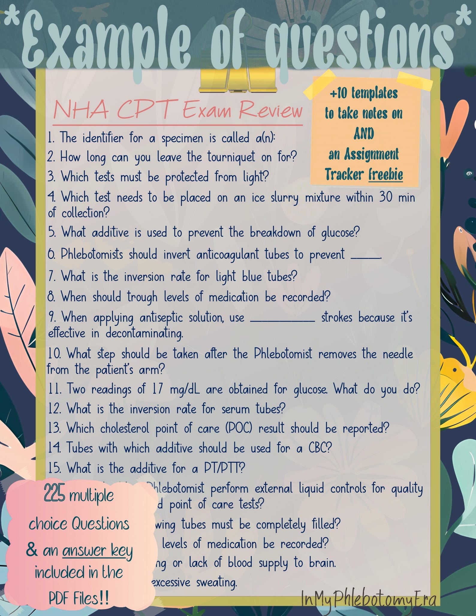 Phlebotomy; NHA CPT Exam Study Guide | 225 Multiple Choice Questions ...