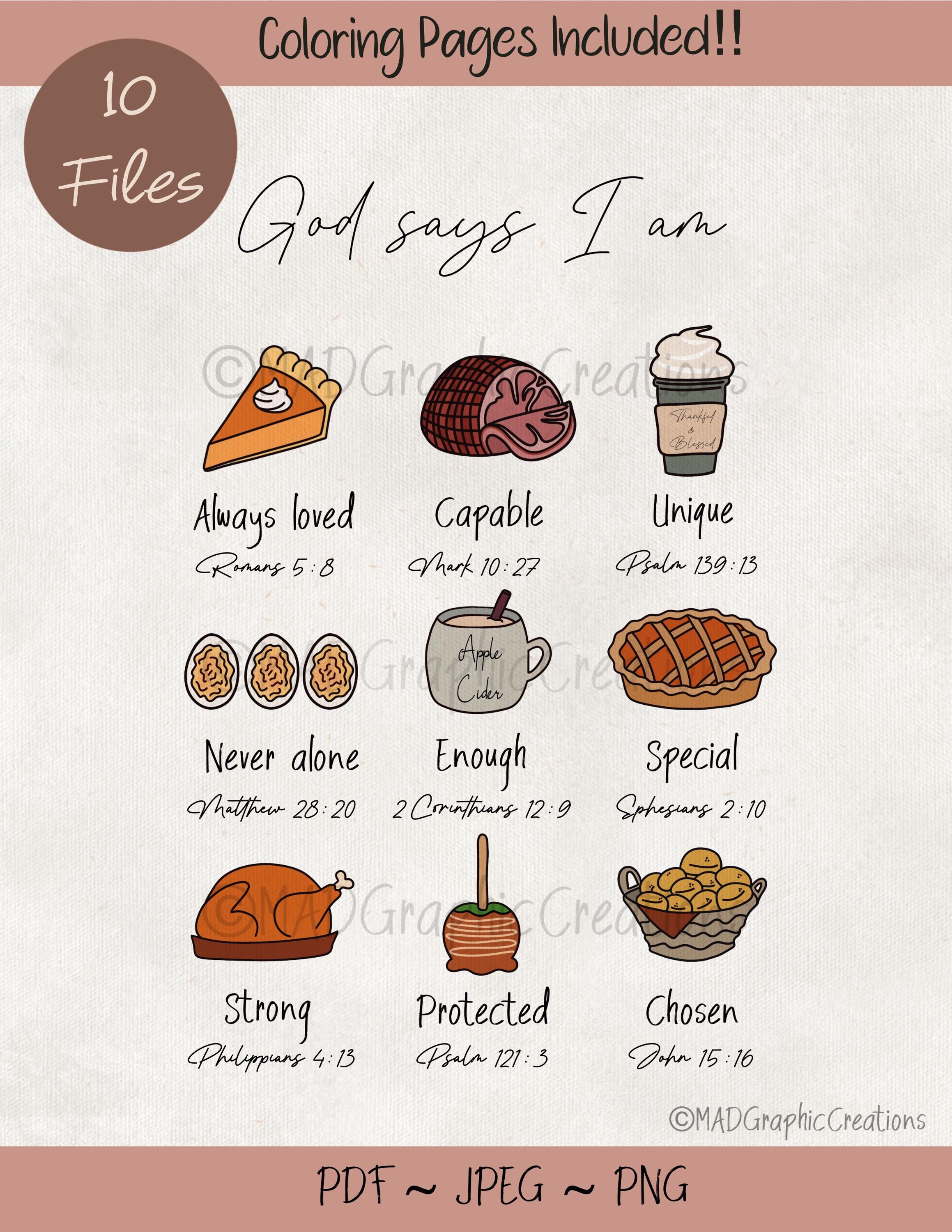 Thanksgiving PNG - PDF - JPEG - God Says I Am - Food - Family - Faith ...