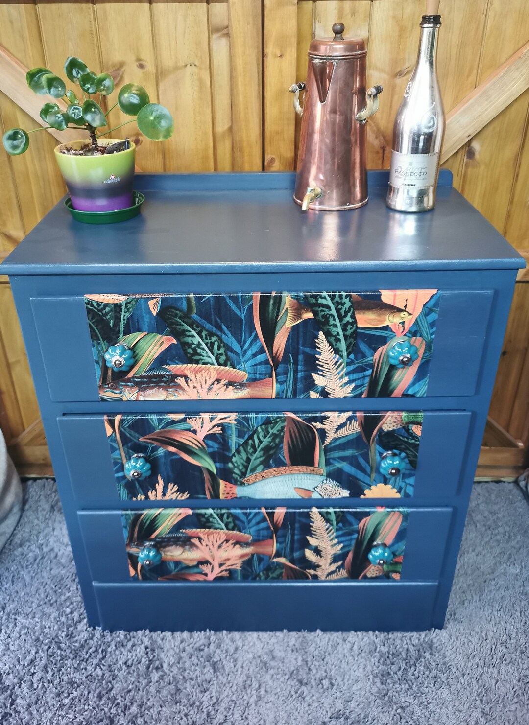 Chest of Drawers, Evening Blue, Fish Ocean Scene, 3 Drawers, Porcelain ...