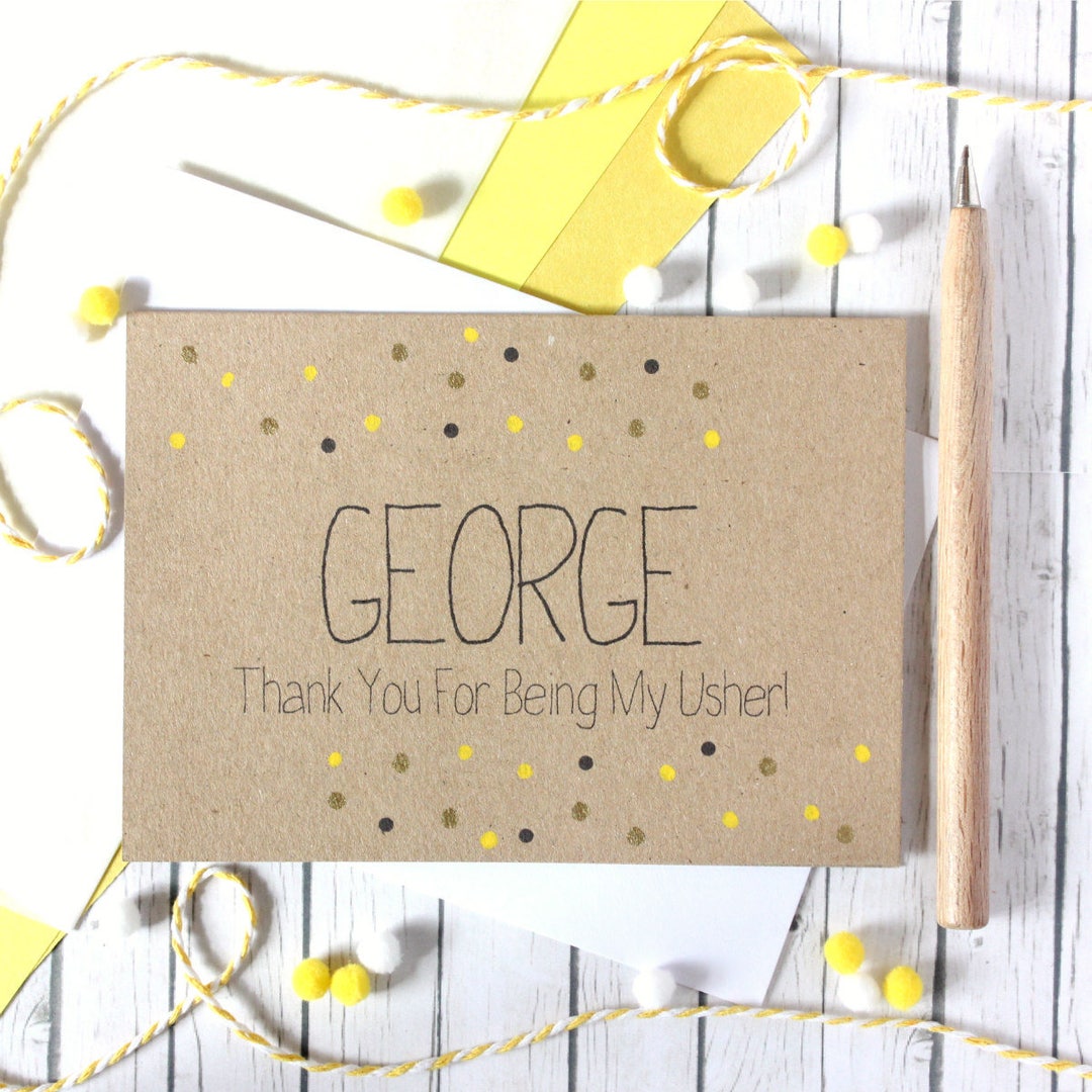 Contemporary Personalised Usher Card With Metallic Gold Dots, Thank You ...