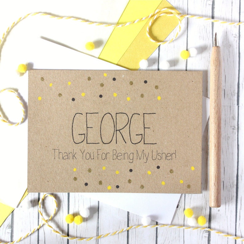 Contemporary Personalised Usher Card With Metallic Gold Dots | Etsy