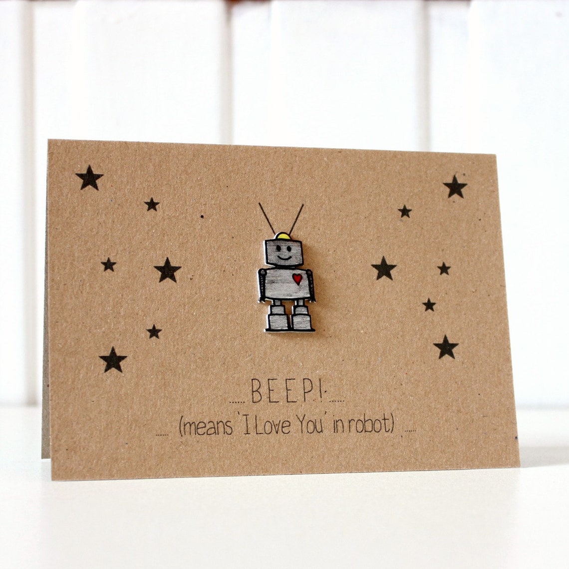 Cute Robot Anniversary Card With Handmade Robot | Etsy