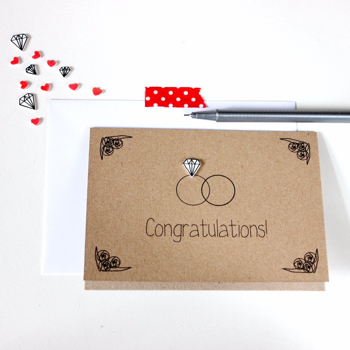 Wedding Congratulations Card, With Handmade Wedding Rings Embellishment ...