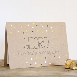 Contemporary Personalised Usher Card With Metallic Gold Dots, Thank You ...