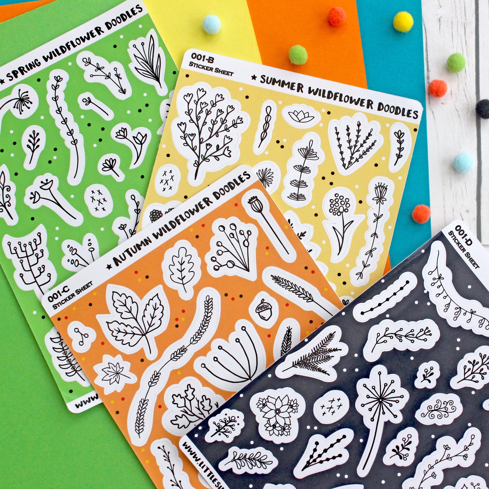Spring Wildflower Doodles Sticker Sheet - Seasonal Stickers - Etsy