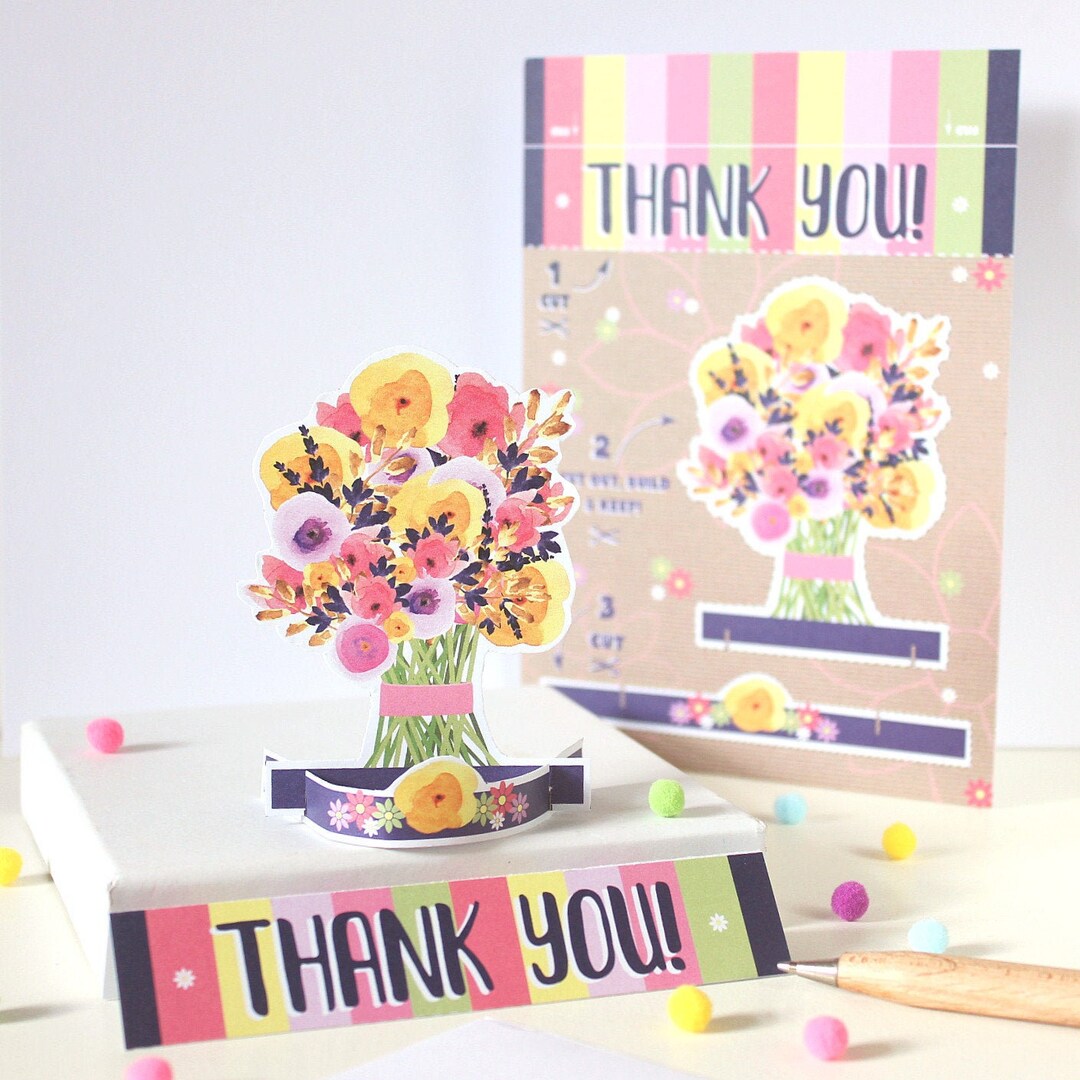 Thank You Cut Out and Keep Card - Bouquet of Flowers - Etsy