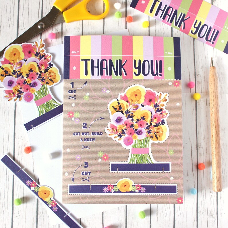 Thank You Cut Out and Keep Card - Bouquet of Flowers - Etsy