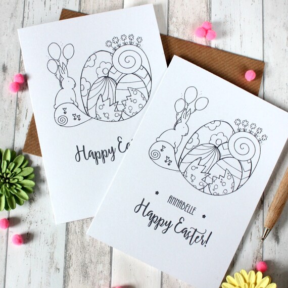 Personalised Illustrated Happy Easter Card | Etsy