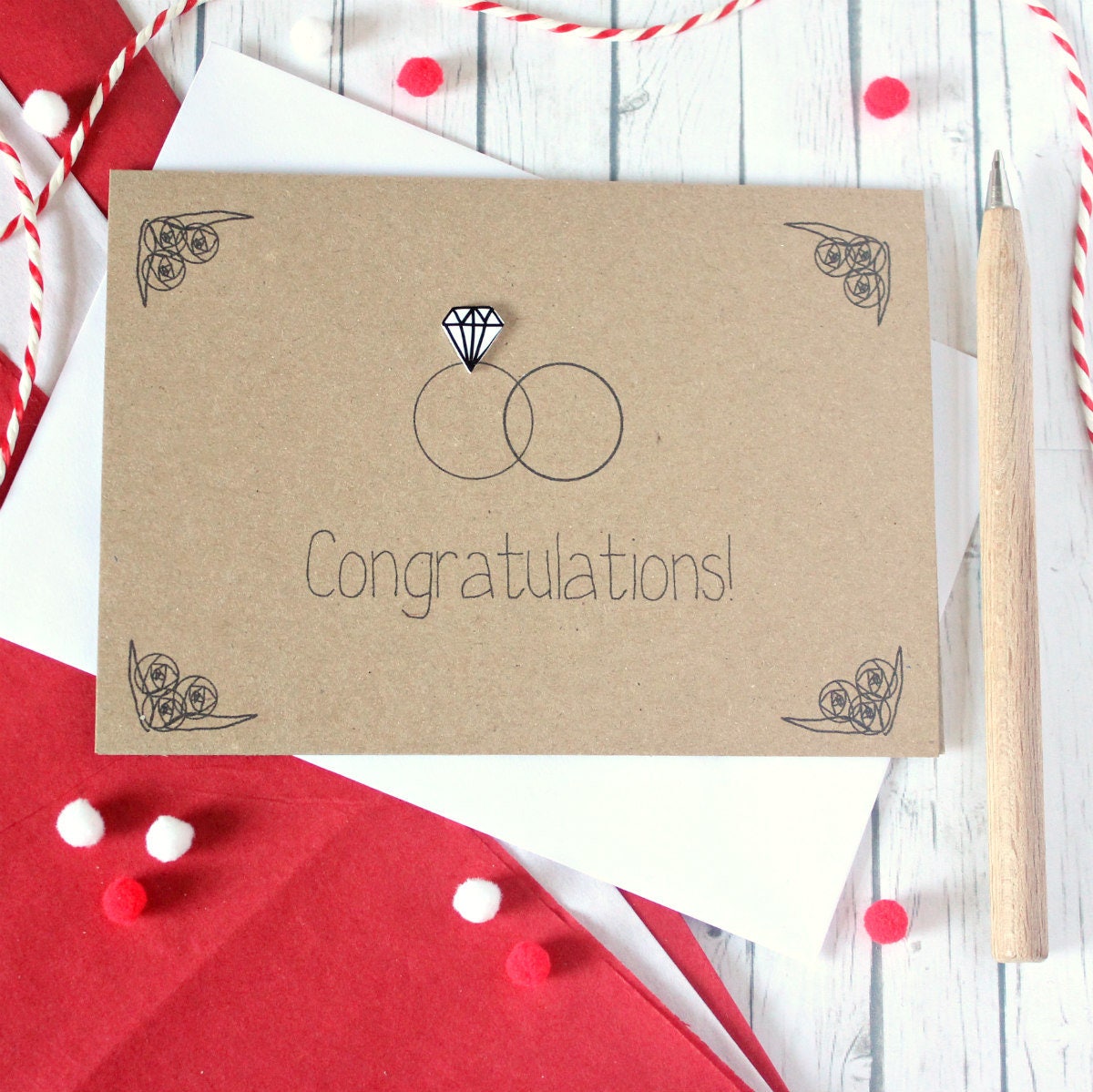 Wedding Congratulations Card, With Handmade Wedding Rings Embellishment ...