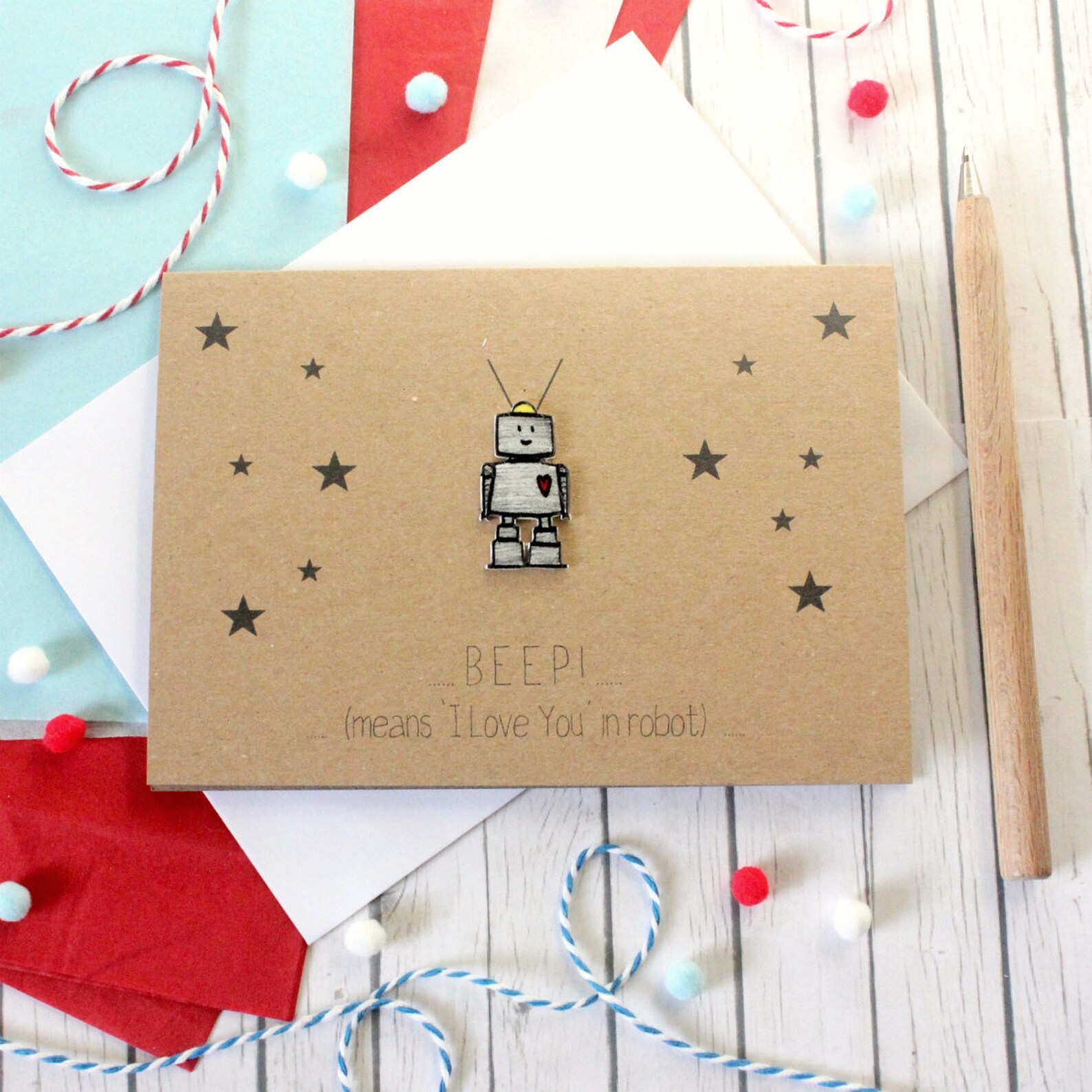 Cute Robot Anniversary Card With Handmade Robot | Etsy