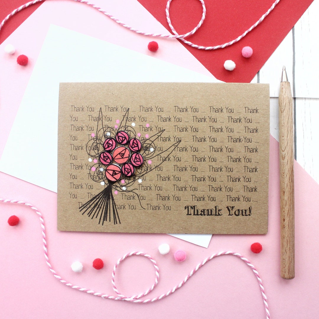 Handmade Thank You Card With Colorful Rose Embellishments - Etsy