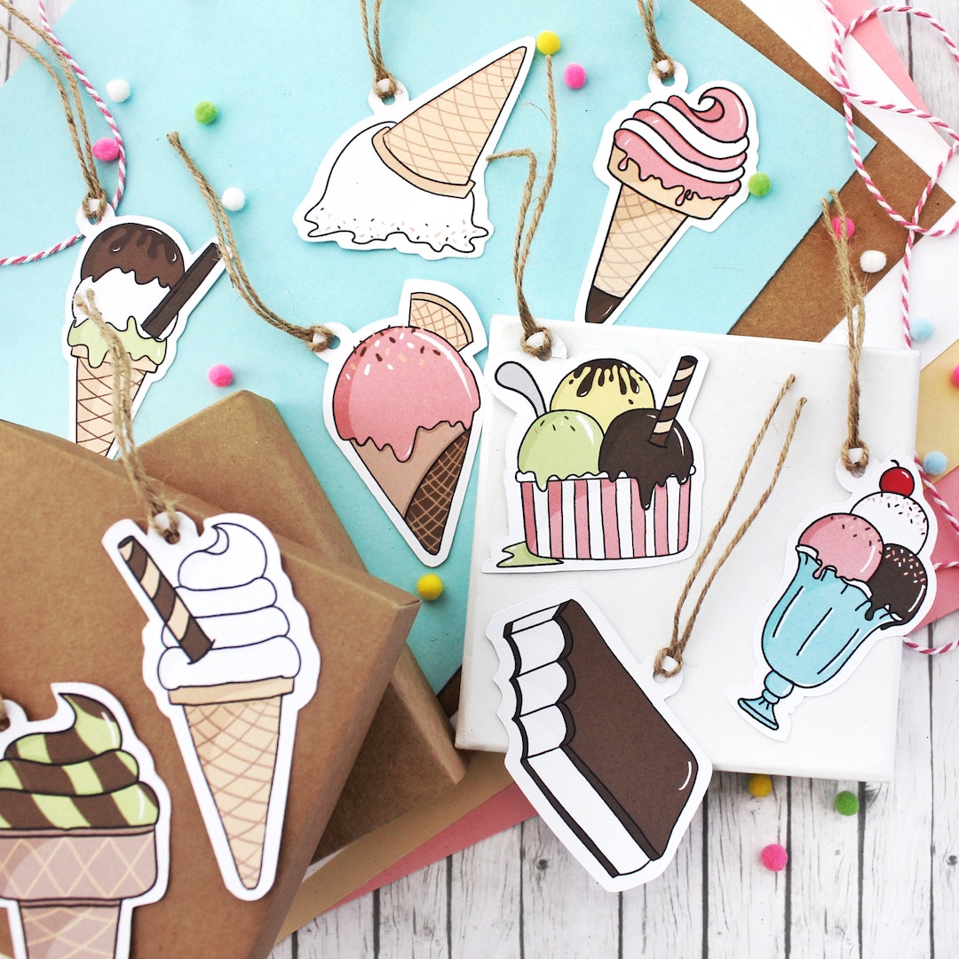 Illustrated Ice Cream Gift Tag Pack: Set of 9 Large Handmade Gift Tags ...
