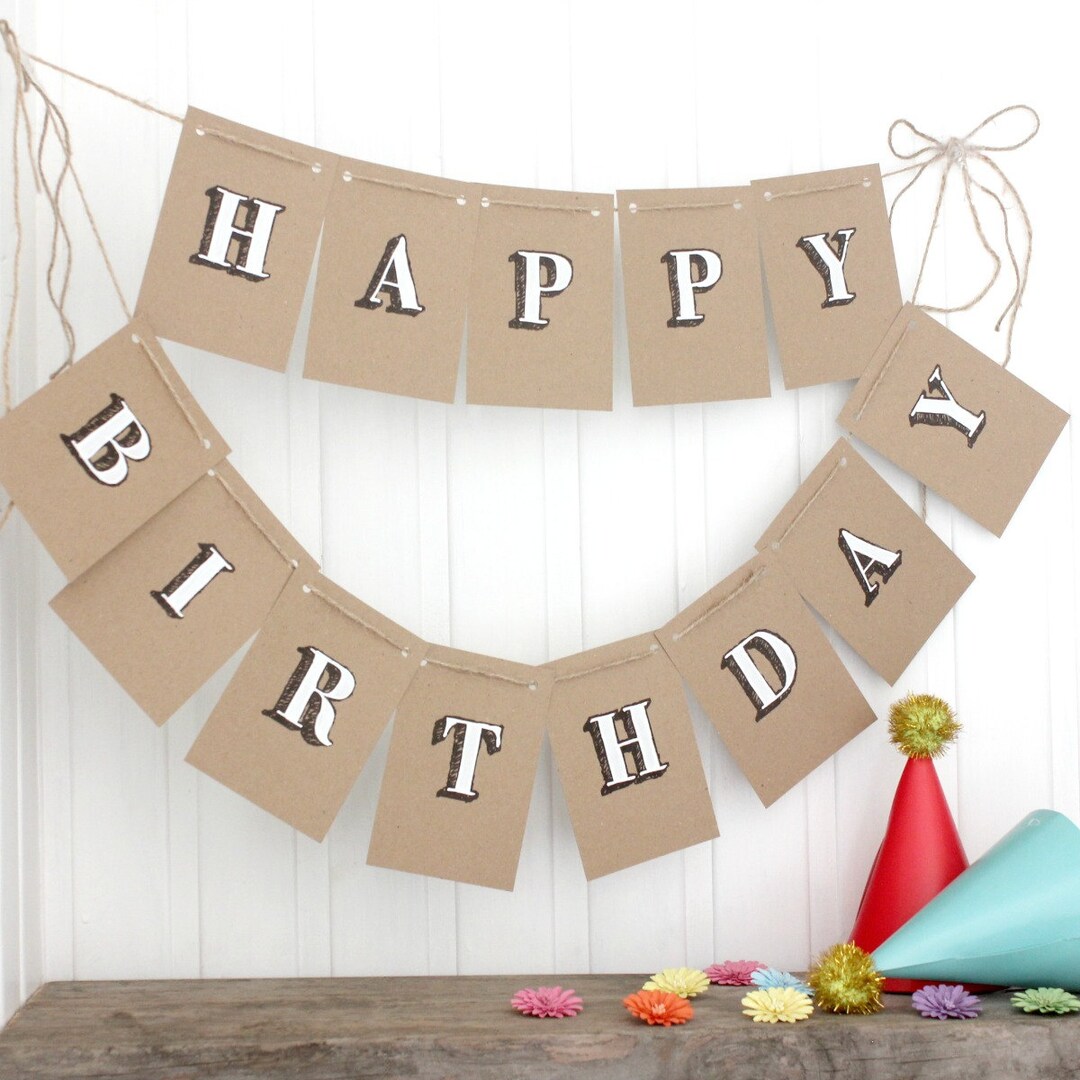 Hand Painted Happy Birthday Bunting, Rustic Party Decoration - Etsy