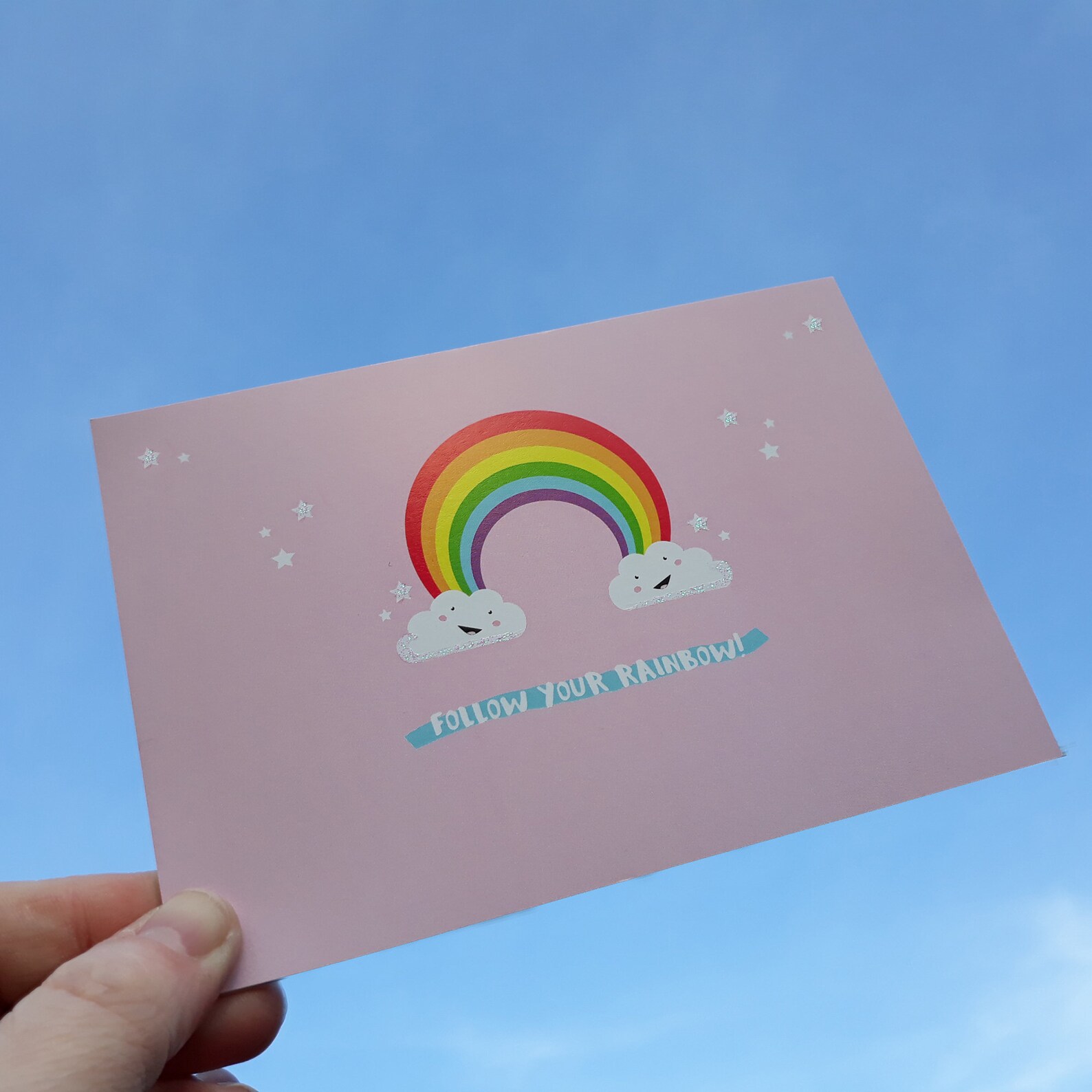 Follow Your Rainbow Happy Mail Postcard Glitter Postcard - Etsy