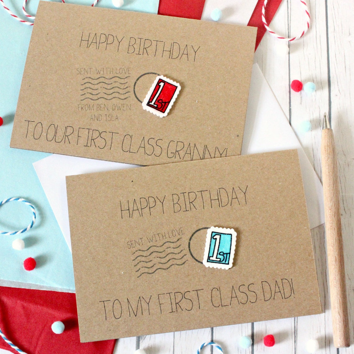 Personalised Birthday Card With Handmade First Class Stamp | Etsy