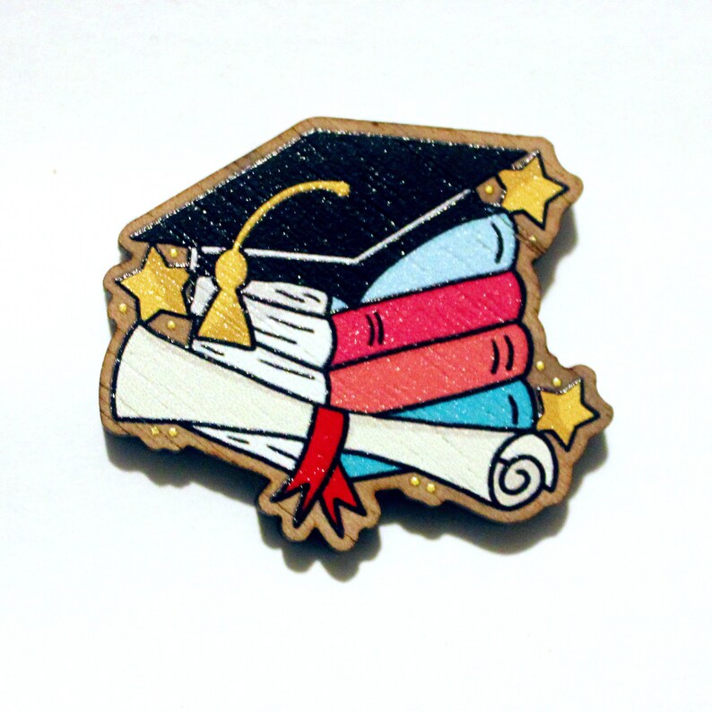 Graduation Wooden Pin Badge With Cute Mortar Board and Scroll - Etsy