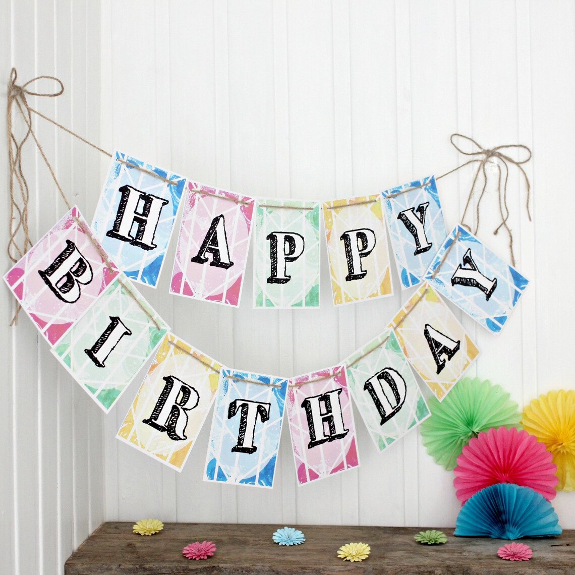 Colourful Happy Birthday Bunting, Party Decoration - Etsy