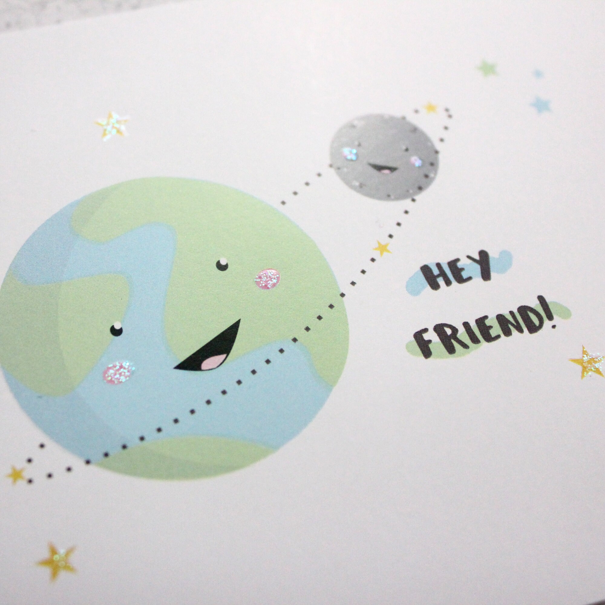 Hey Friend Planet Earth Happy Mail Postcard Glitter - Etsy