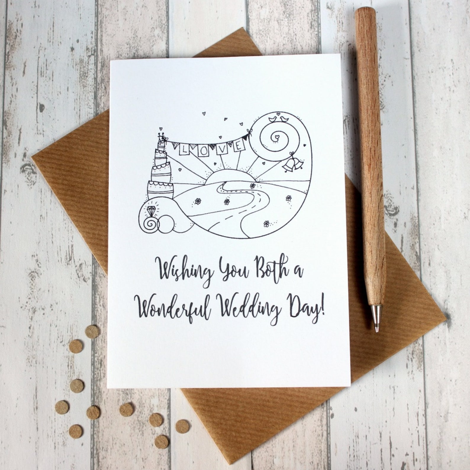 Illustrated Wedding Day Card Black and White With | Etsy