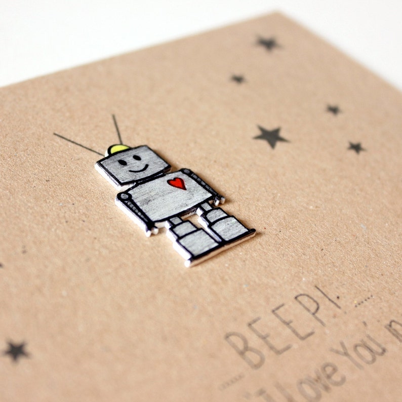Cute Robot Anniversary Card With Handmade Robot | Etsy