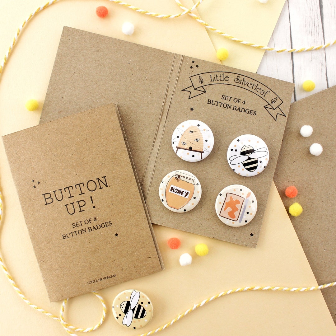 Honey Bee Badge Pack: Set of 4 Button Badges (25mm) - Etsy