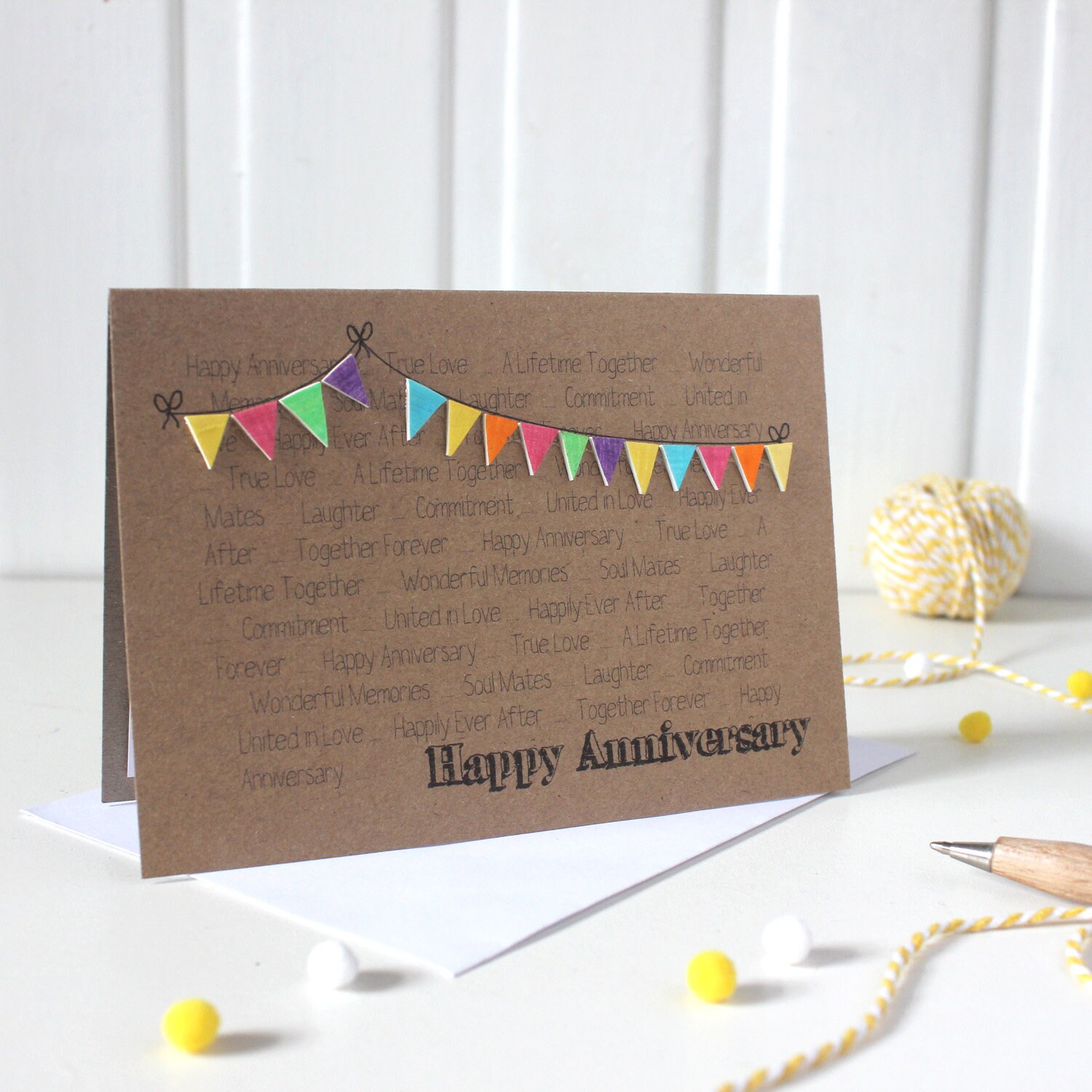 Personalised Anniversary Card, With Handmade Bright Bunting ...