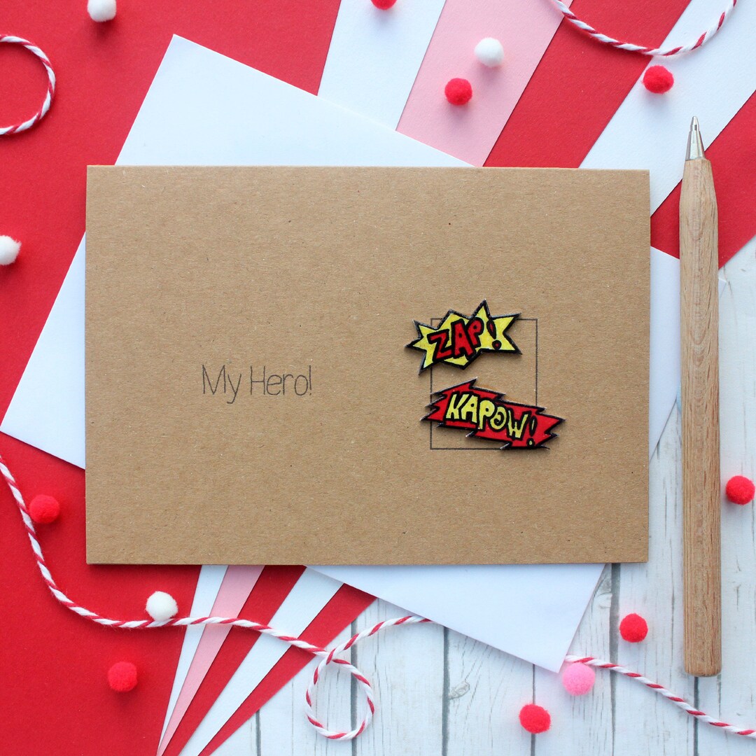 Personalised Super Hero Thank You Card With Handmade 'zap!' and 'kapow ...