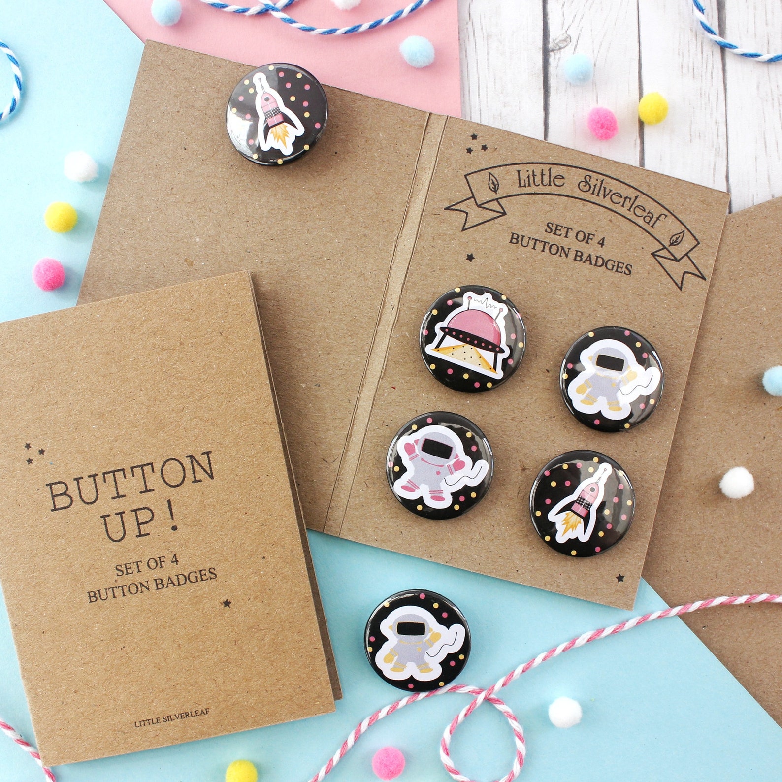 Spaced Out Outer Space Badge Pack Set of 4 Button Badges - Etsy